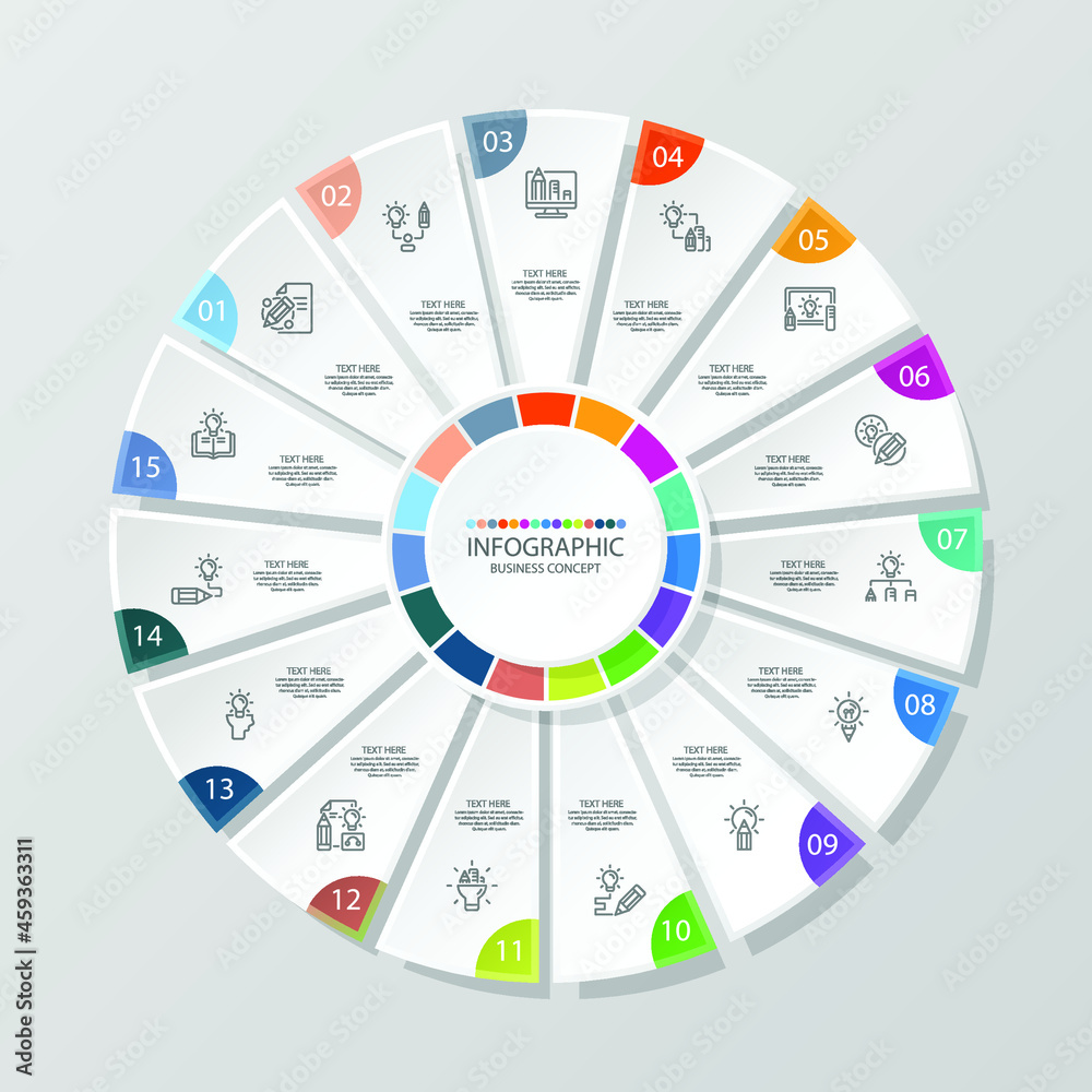 Basic circle infographic template with 15 steps, process or options ...