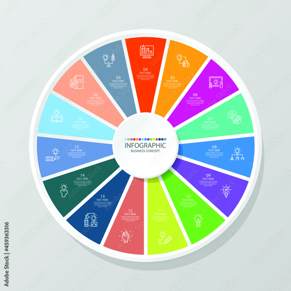 Basic circle infographic template with 15 steps, process or options ...