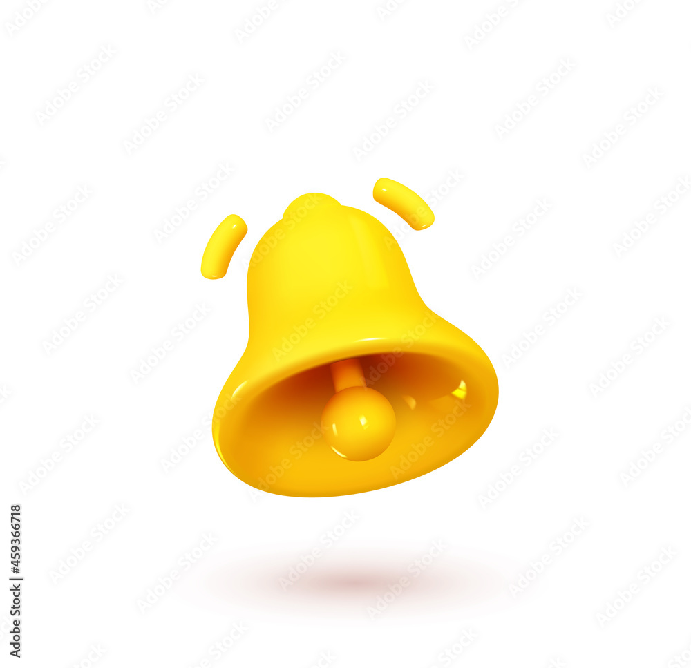 Bell notifications yellow colors. Realistic 3d design. Isolated on ...