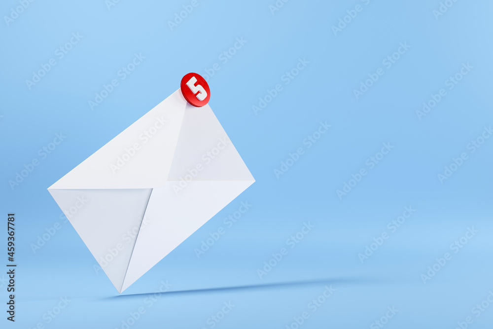 Envelope 3D E-mail icon and five messages notification, New incoming ...