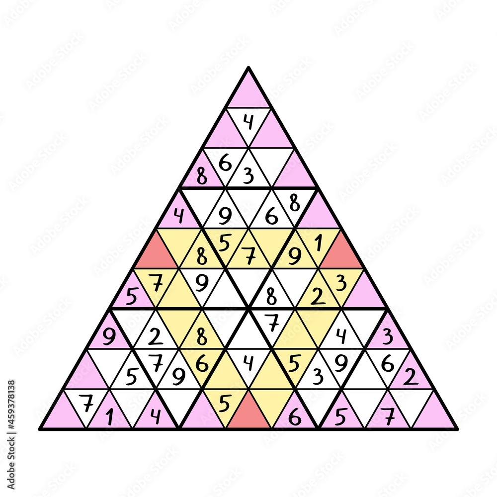 Big triangular sudoku game colorful vector illustration. Complete each ...