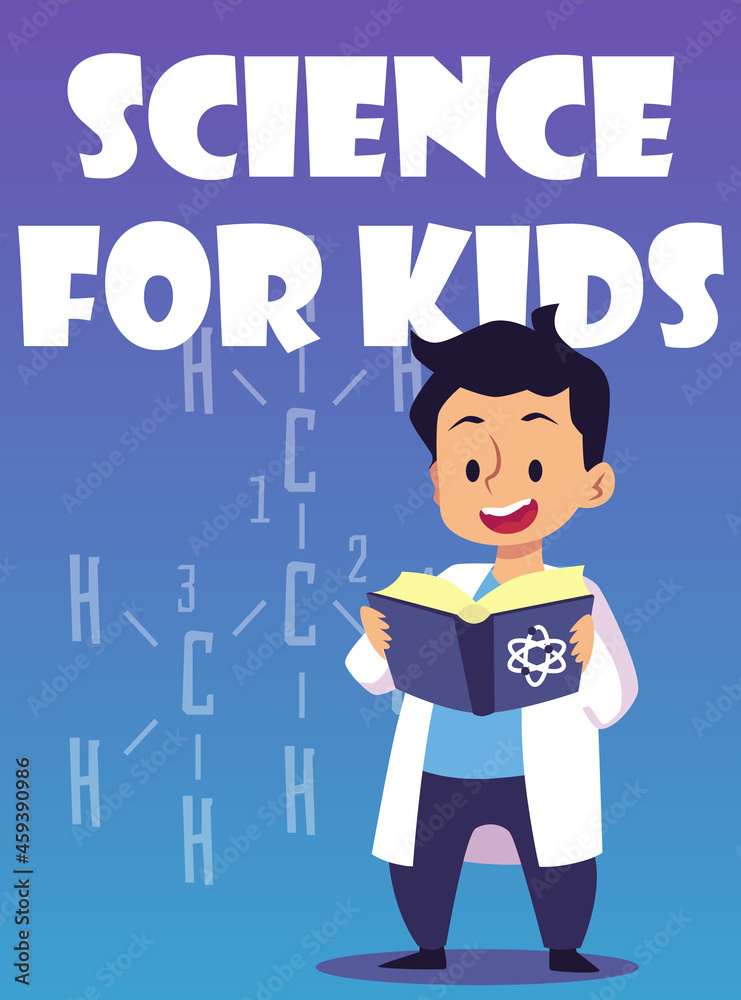 Science for kids poster with child boy in laboratory, flat vector ...