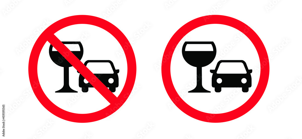 Stop, don't drink and drive signboard. Car and glass pictogram or icon ...