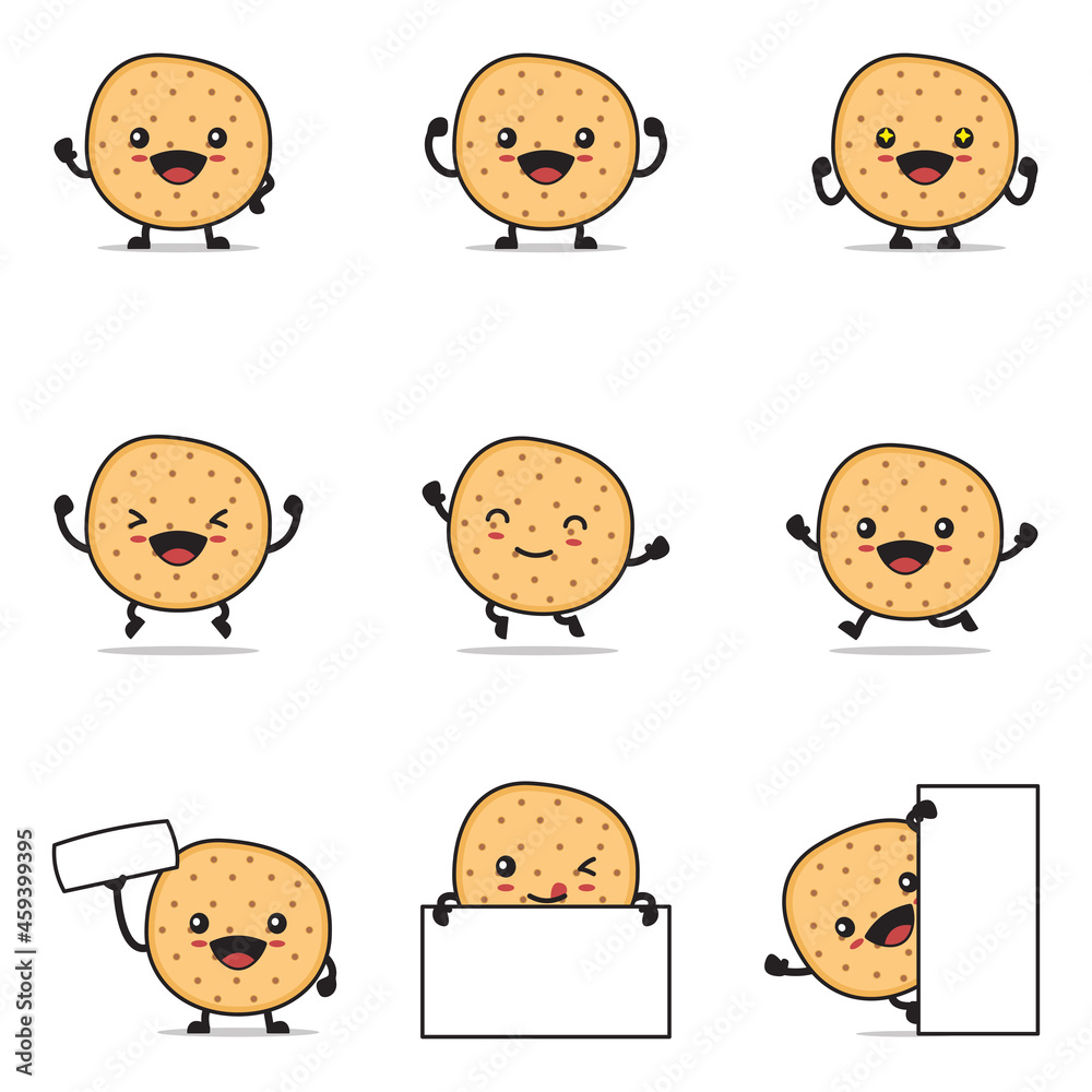 cute biscuits cartoon. with happy facial expressions and different ...