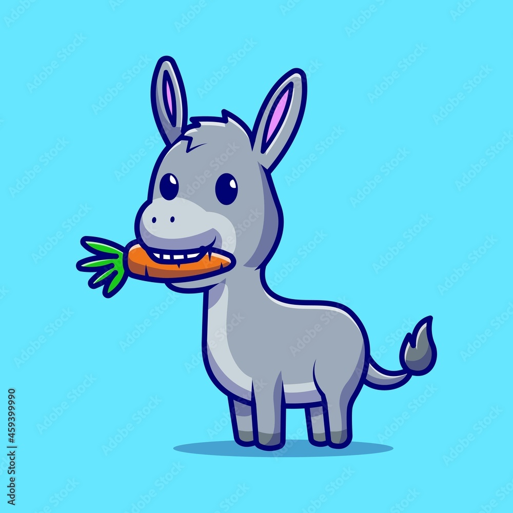 Vektorová grafika „Cute Donkey Eating Carrot Cartoon Vector Icon ...