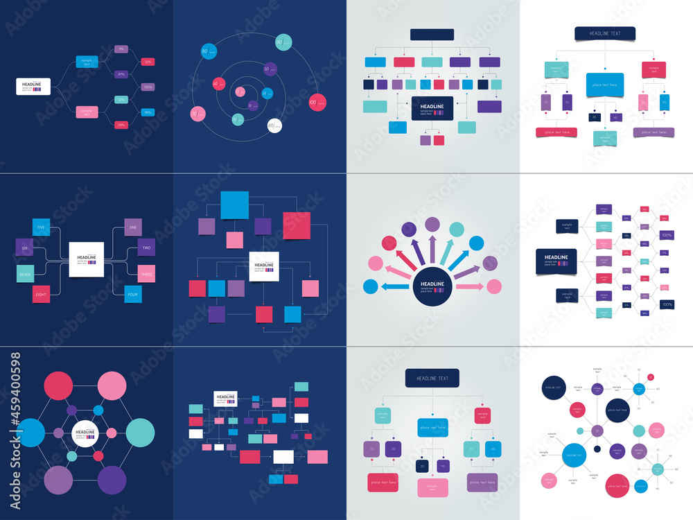 Mega set of various flowcharts schemes, diagrams. Simply color editable ...