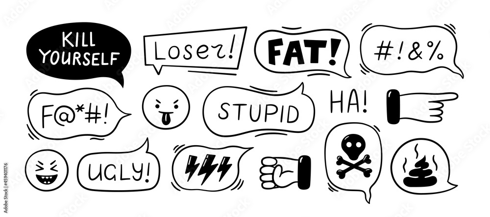 Speech bubble with swear words. Cyber bullying, trolling, conflict and ...