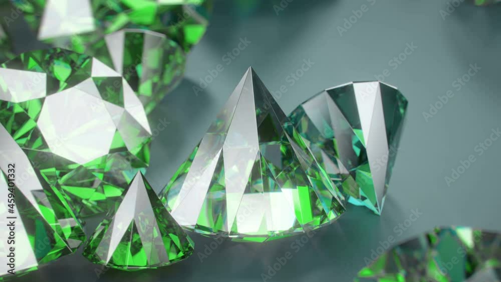 Emerald green gemstones. 3D render seamless loop animation Stock ビデオ ...