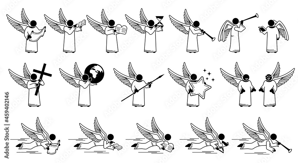 God angel holding carrying different objects stick figure pictogram ...