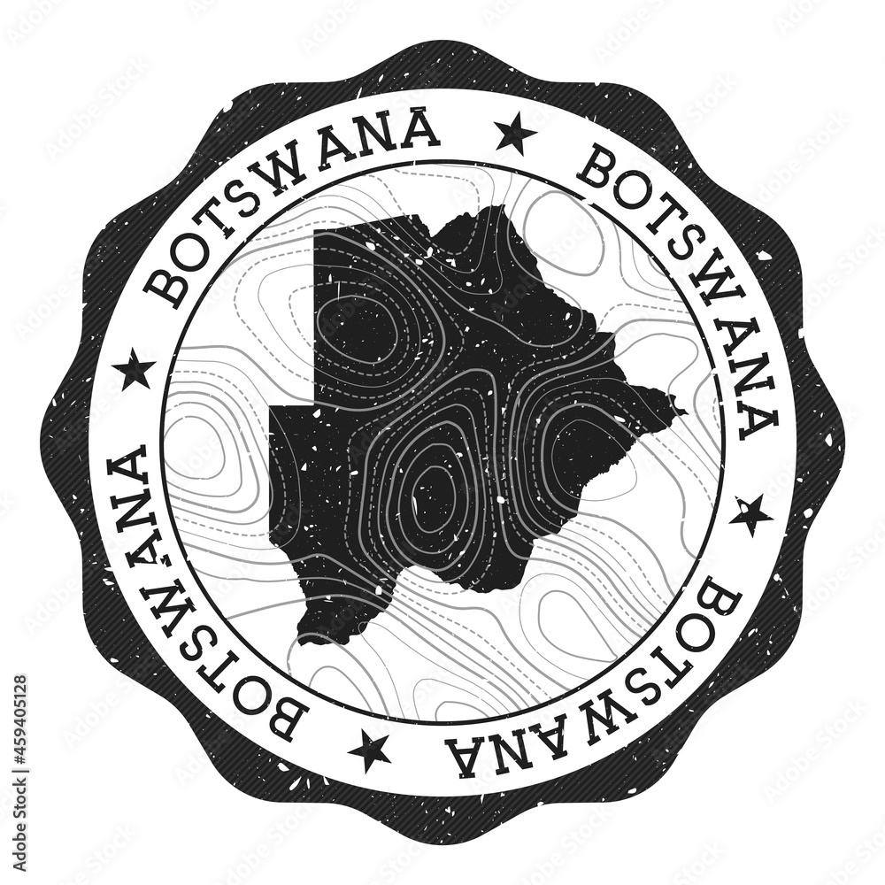 Botswana outdoor stamp. Round sticker with map of country with ...