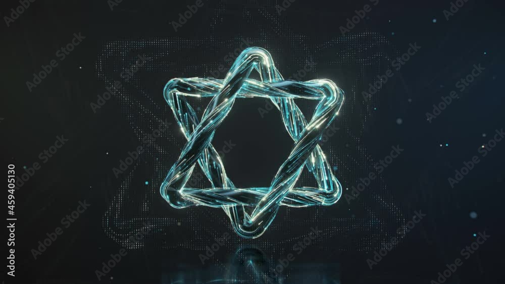 Star of David made from light trails. 3D render seamless loop animation ...