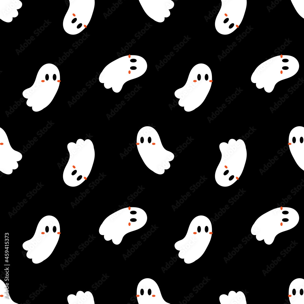 Cute cartoon style ghost characters vector seamless pattern background ...