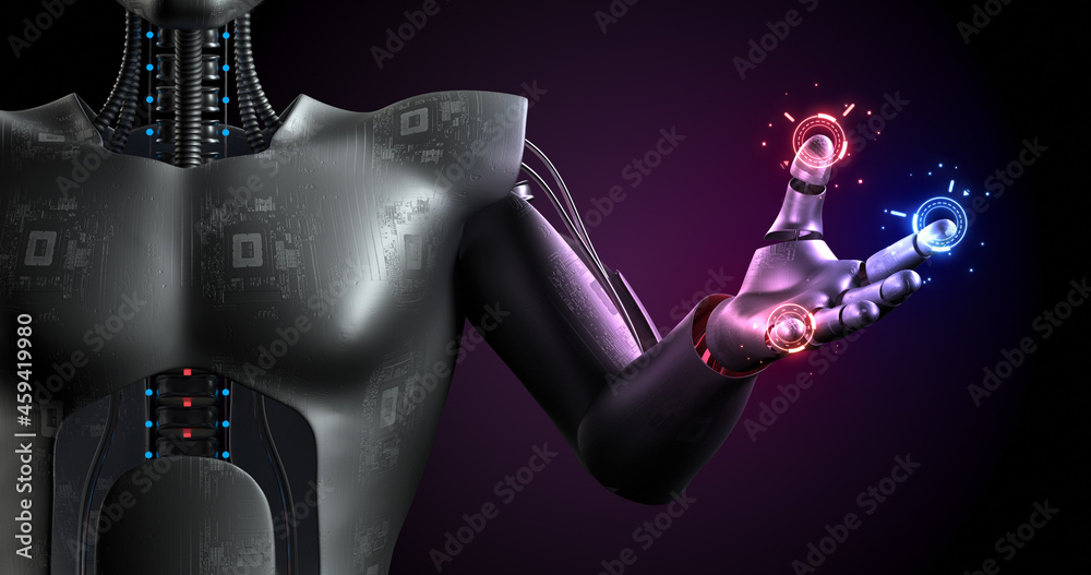 Advanced Robot Arm. Futuristic Technology. AI Humanoid. Hud Fx ...