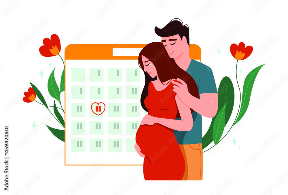 Happy couple of young future parents in waiting of the birth of a child ...