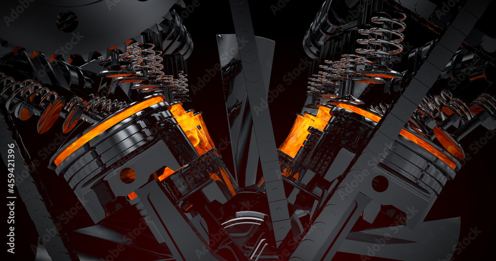 V8 Engine With Explosions And Sparks. Machines And Industry 3D ...