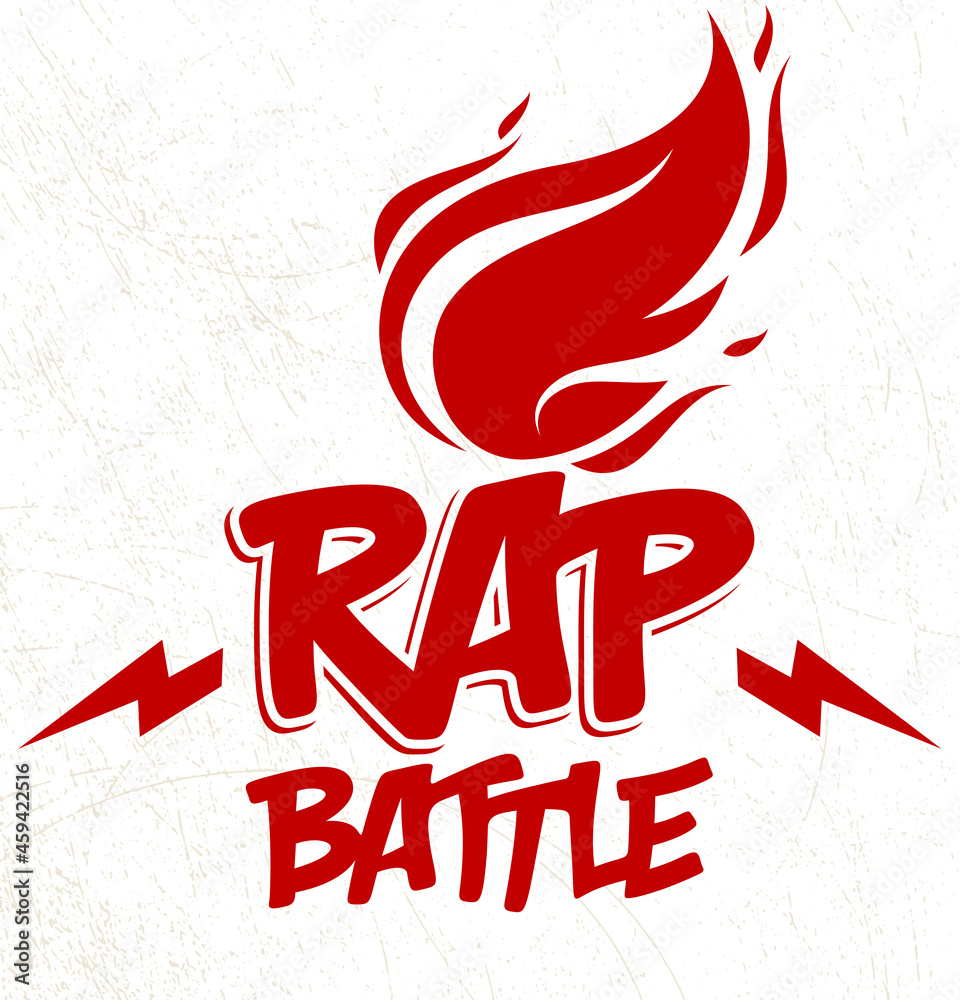 Rap Battle vector logo or emblem with flames of fire burning and ...