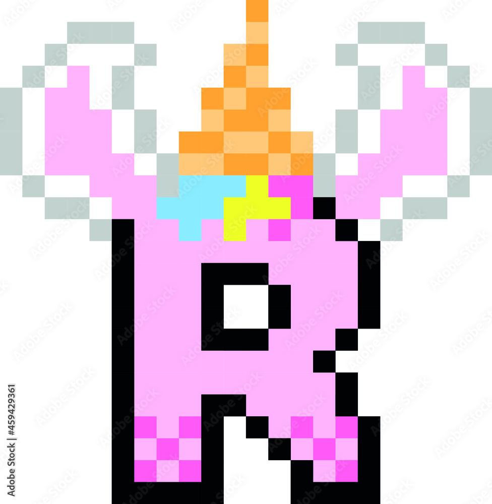 Unicorn Alphabet Letter R Pixel art. vector illustration. Beautiful ...