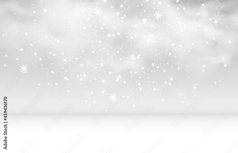 Vector illustration of flying snow on a transparent background.Natural ...