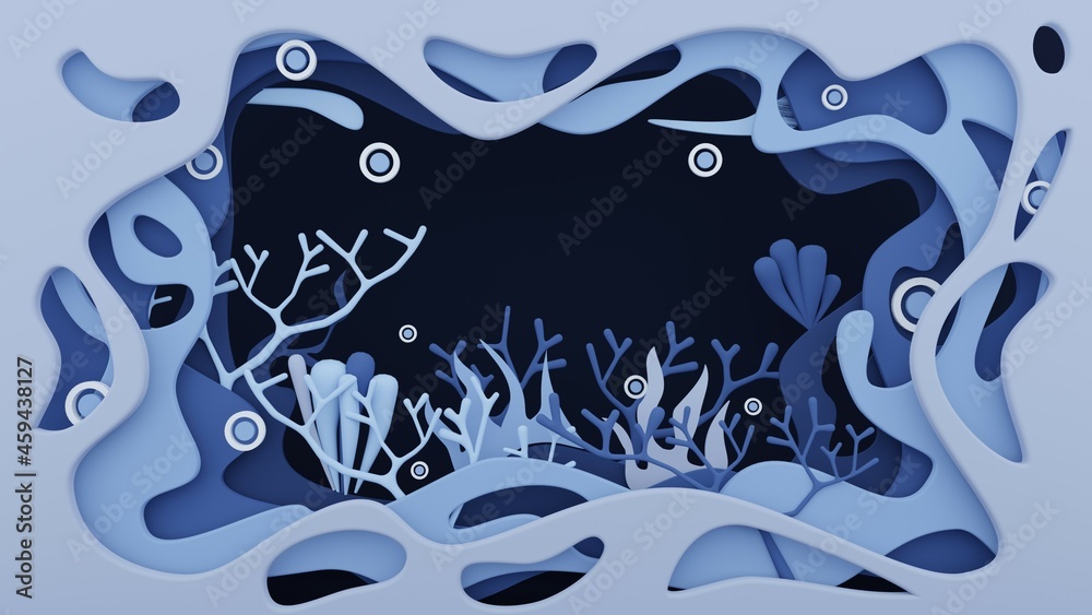 Coral reef in deep sea underwater world.papercut and art craft style.3d ...