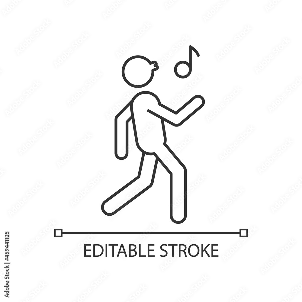 Whistle linear icon. Bad habit. Person walking and whistling. Habitual ...