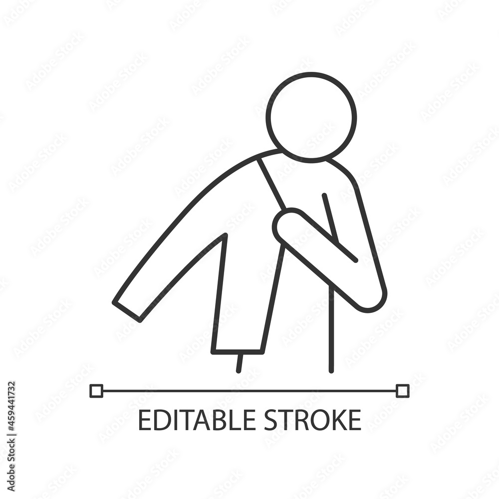 Dress up linear icon. Person putting on jacket. Man getting ready to go ...