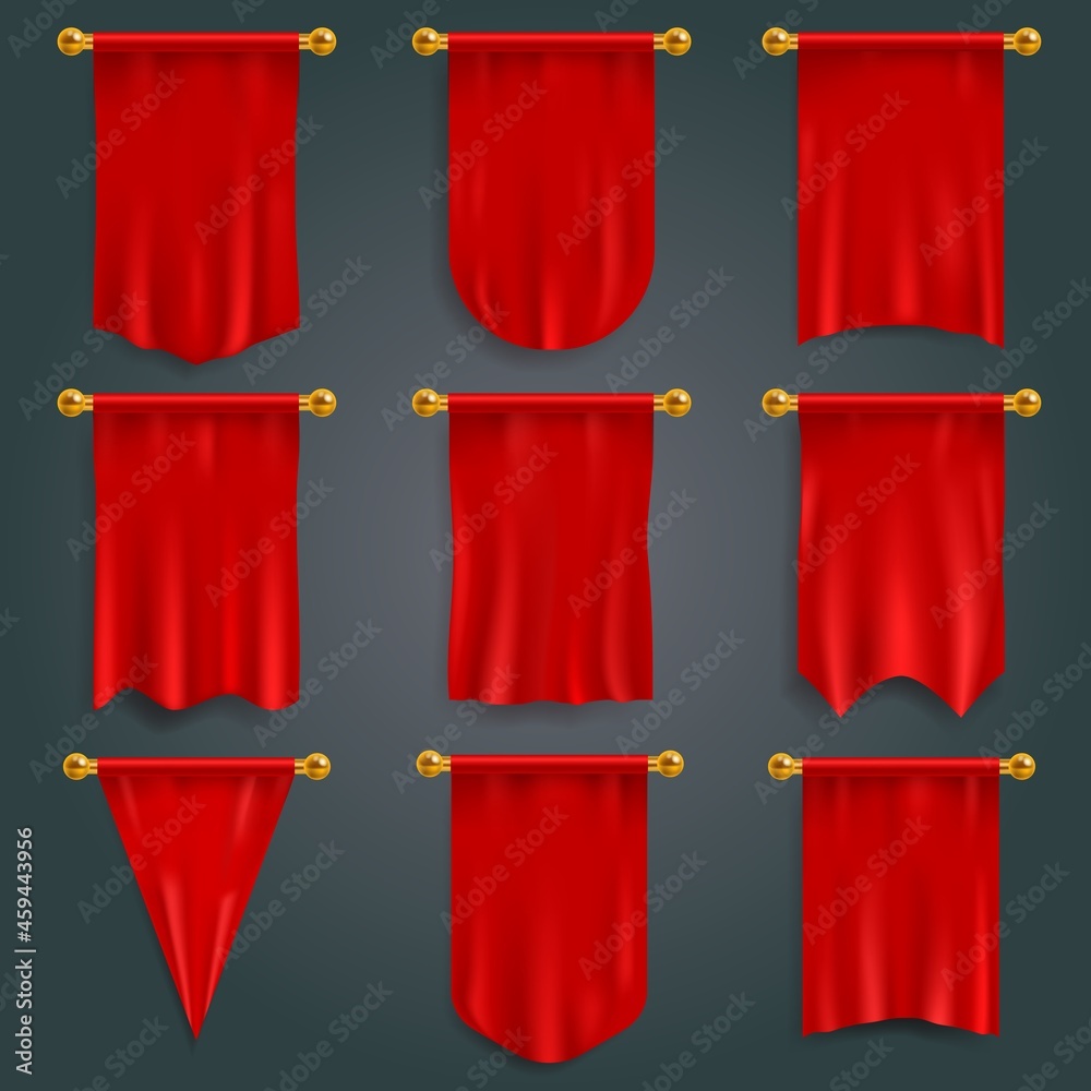 Pennant red. Realistic textile flag 3d, heraldic blank vertical ...
