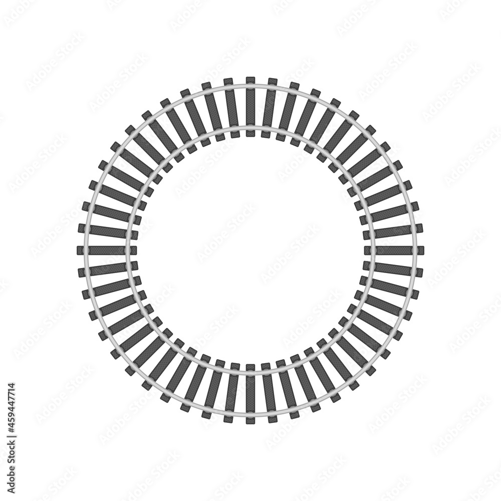 Round train track or railroad isolated on white background. Rails set ...