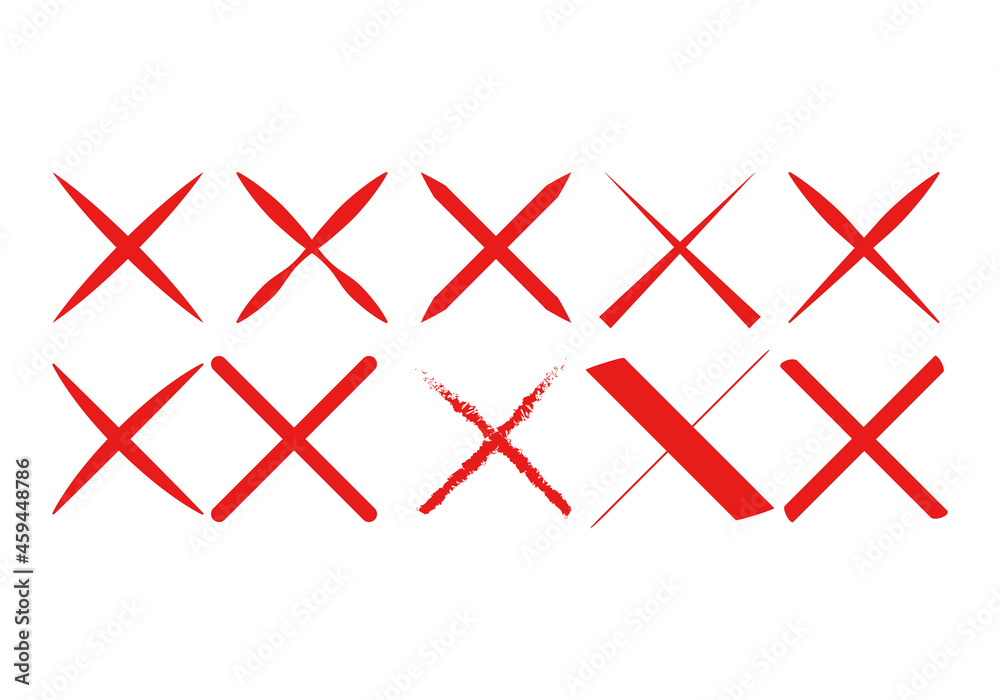 Equis rojas de tachar en fondo blanco. Stock Vector | Adobe Stock