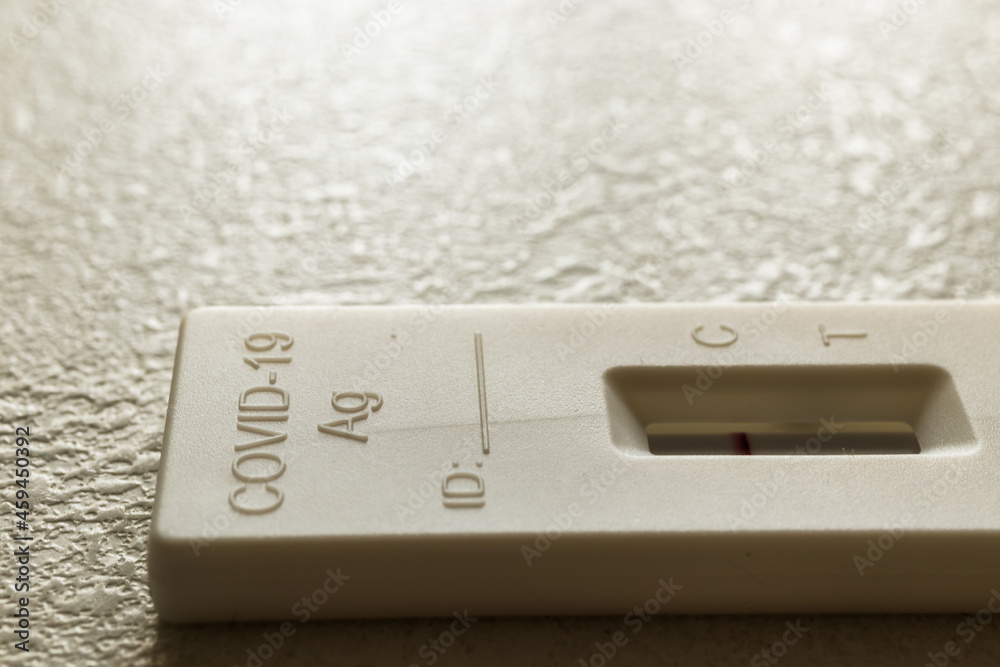 Negative Covid Rapid Antigen test. COVID-19 Ag Test on the table in the ...