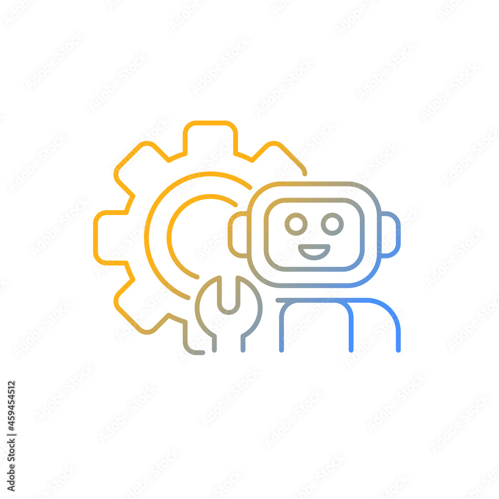 Technology gradient linear vector icon. Robot with wrench against ...