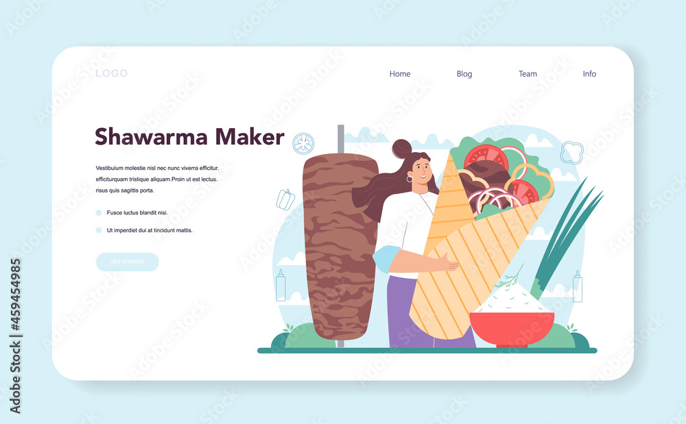 Shawarma street food web banner or landing page. Chef cooking delicious ...