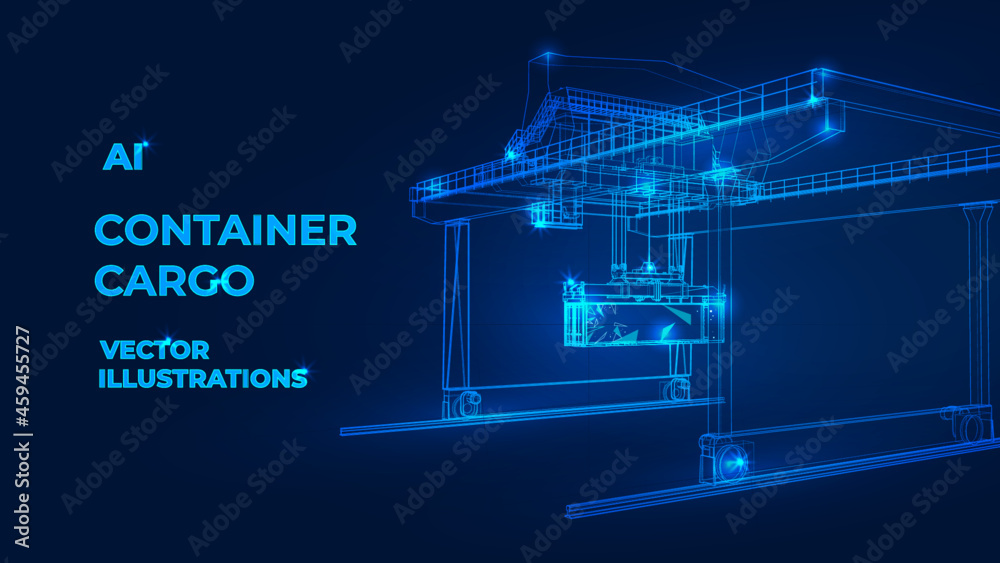 Polygonal 3d cargo container in dark blue background. Online cargo ...