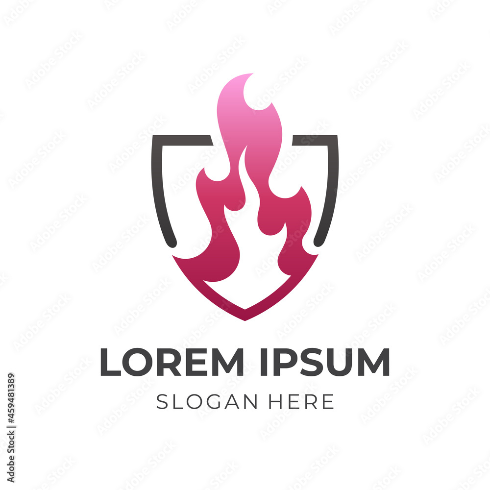 shield fire logo design, shield and fire, combination logo with flat ...