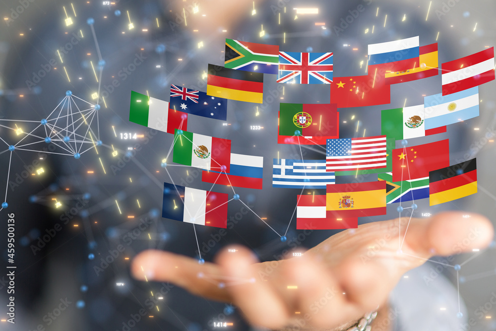 Global communication and international messaging concept, national ...