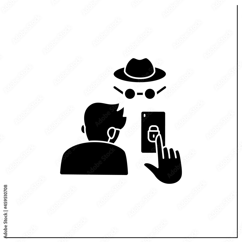 Smartphone addiction glyph icon. Concealing smartphone use. Incognito ...