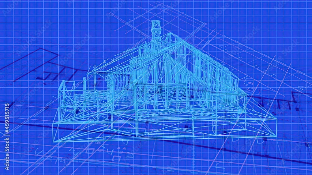 3d illustration - Technical Drawing of floor design being drawn with ...
