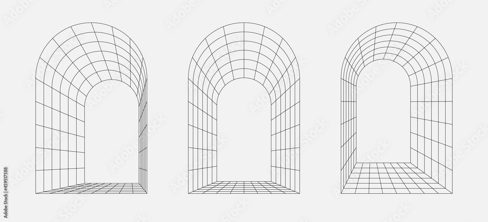 Line design element, arc frame perspective, gate. Editable strokes ...