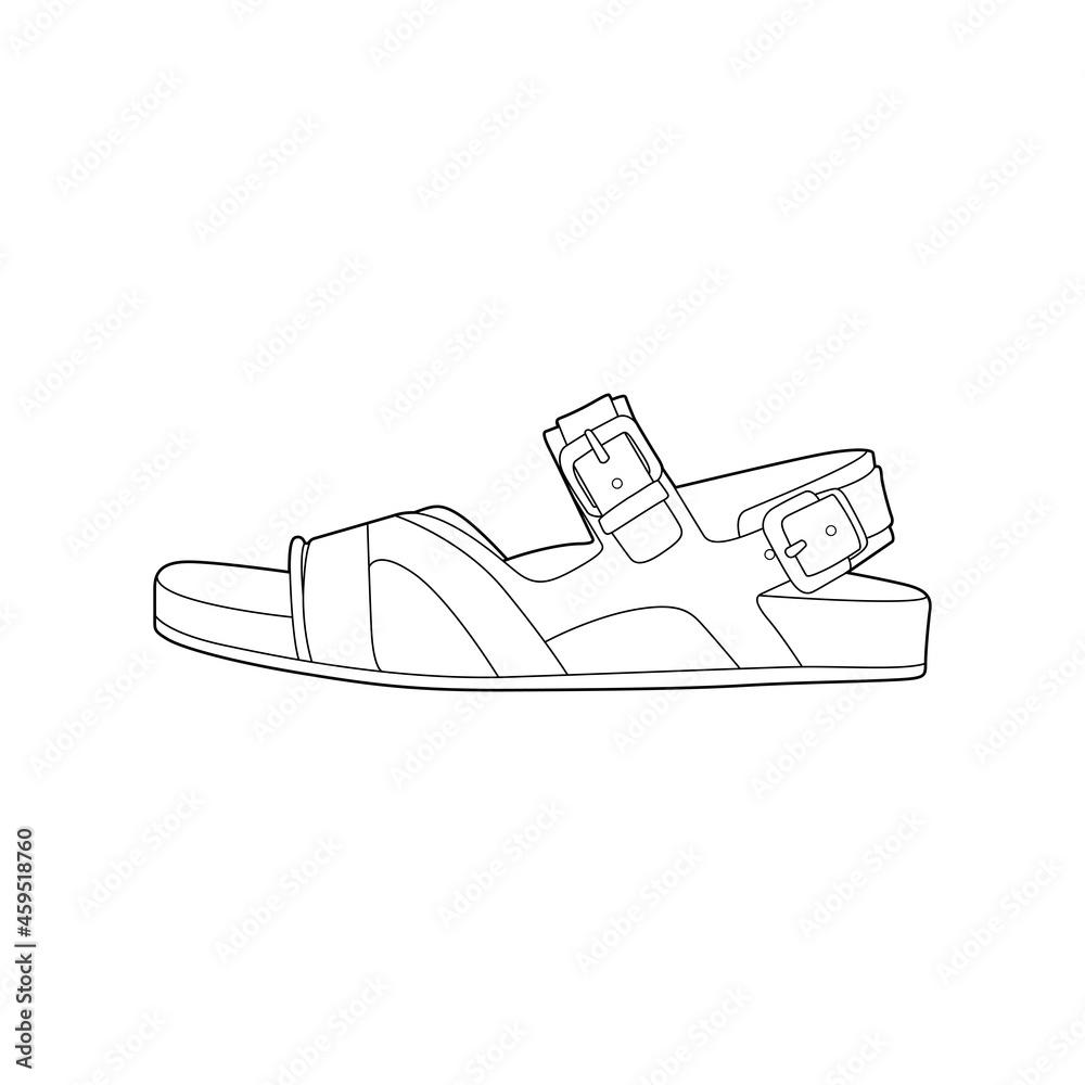 strap sandal outline drawing vector, strap sandal in a sketch style ...