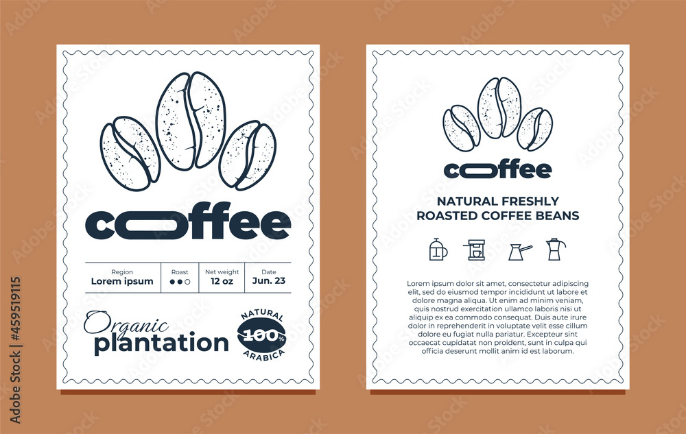 Coffee packaging label design template set. Organic plantation graphic ...