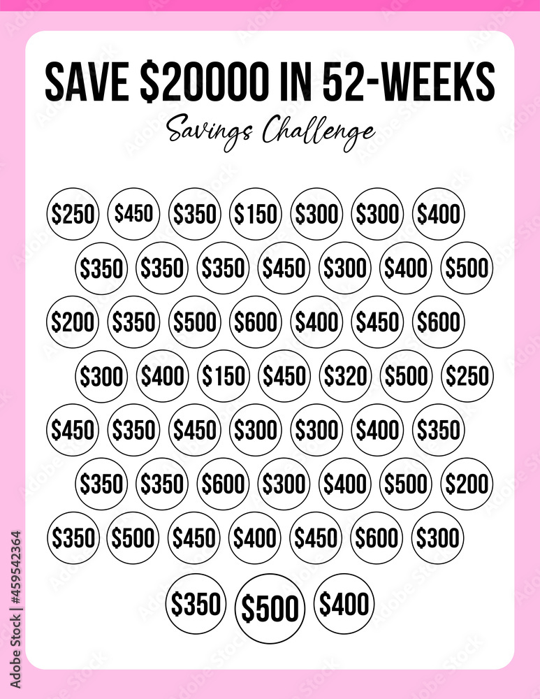 Card Save Money challenge, America dollars white background. Saving ...