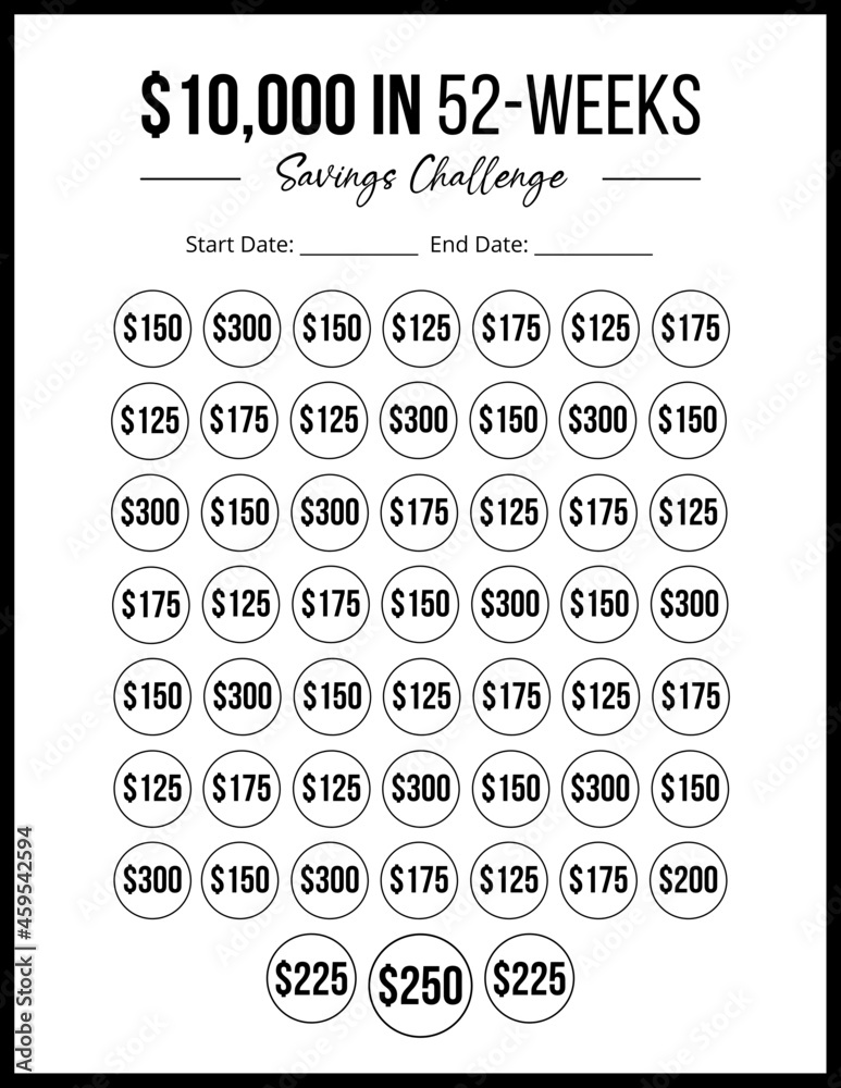 Card Save Money challenge, America dollars white background. Saving ...