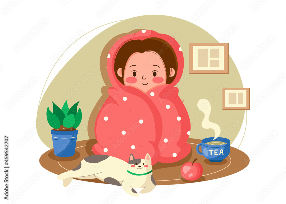 Girl wrapped in blanket. Spending time at home. Cozy evening - best ...