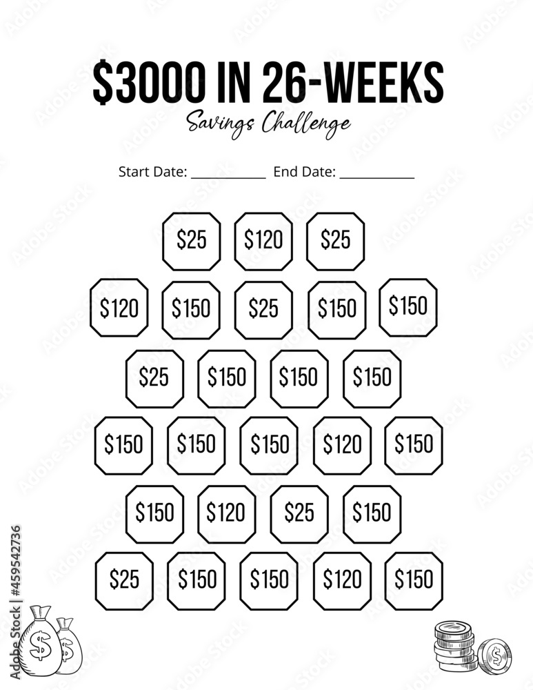 Card Save Money challenge, America dollars white background. Saving ...