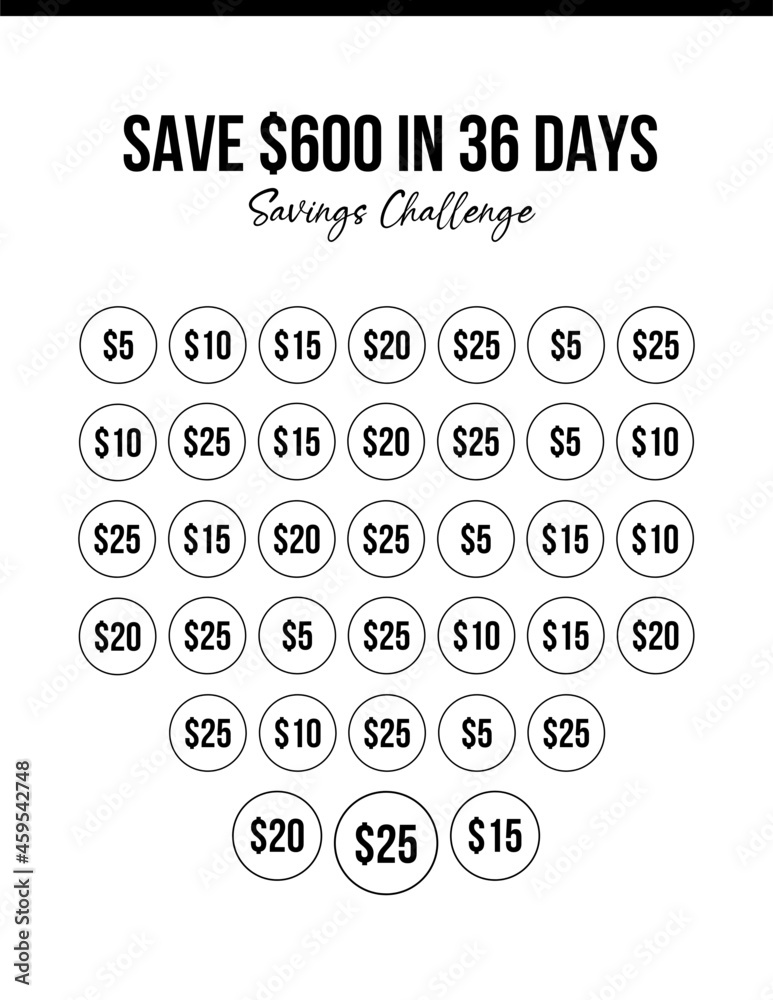 Save $600 dollar in 36 days, save money, savings challenge, savings tracker, money challenge ...