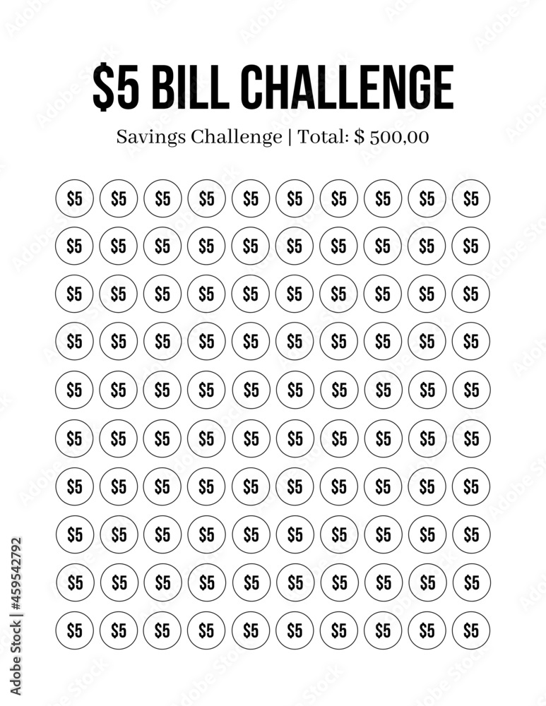 5 Dollar Bill Save Money Challenge Savings Tracker Money Challenge 5-dollar-bill-save-money-challenge-savings-tracker-money-challenge