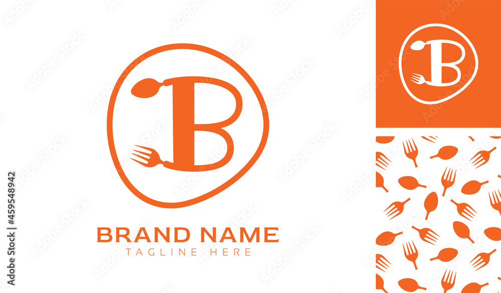 Hand drawn alphabet letter B logo using Spoon, Fork in a circle with ...