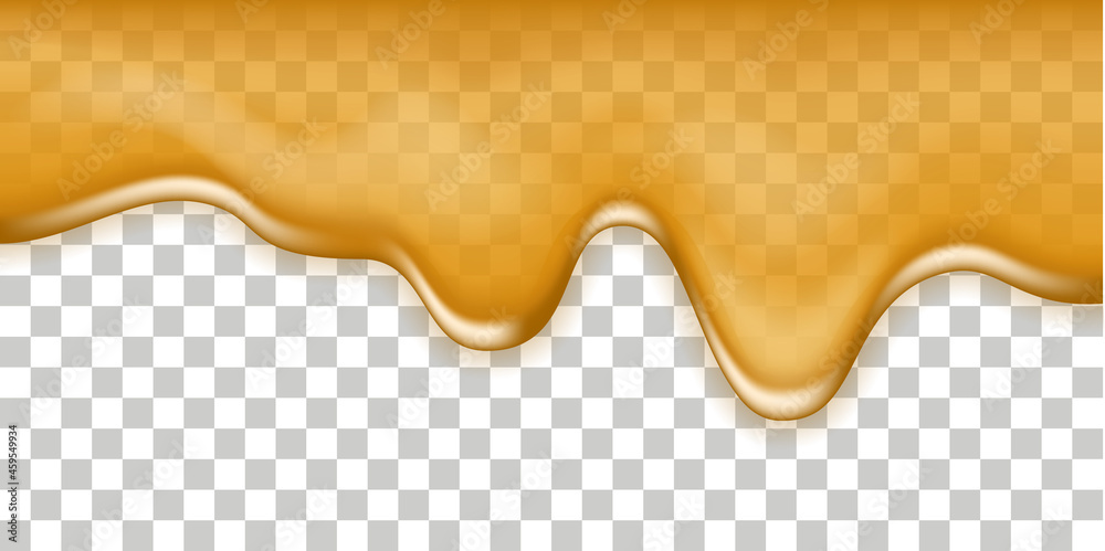 Maple syrup spill, honey melted drip. Isolated flowing liquid on ...