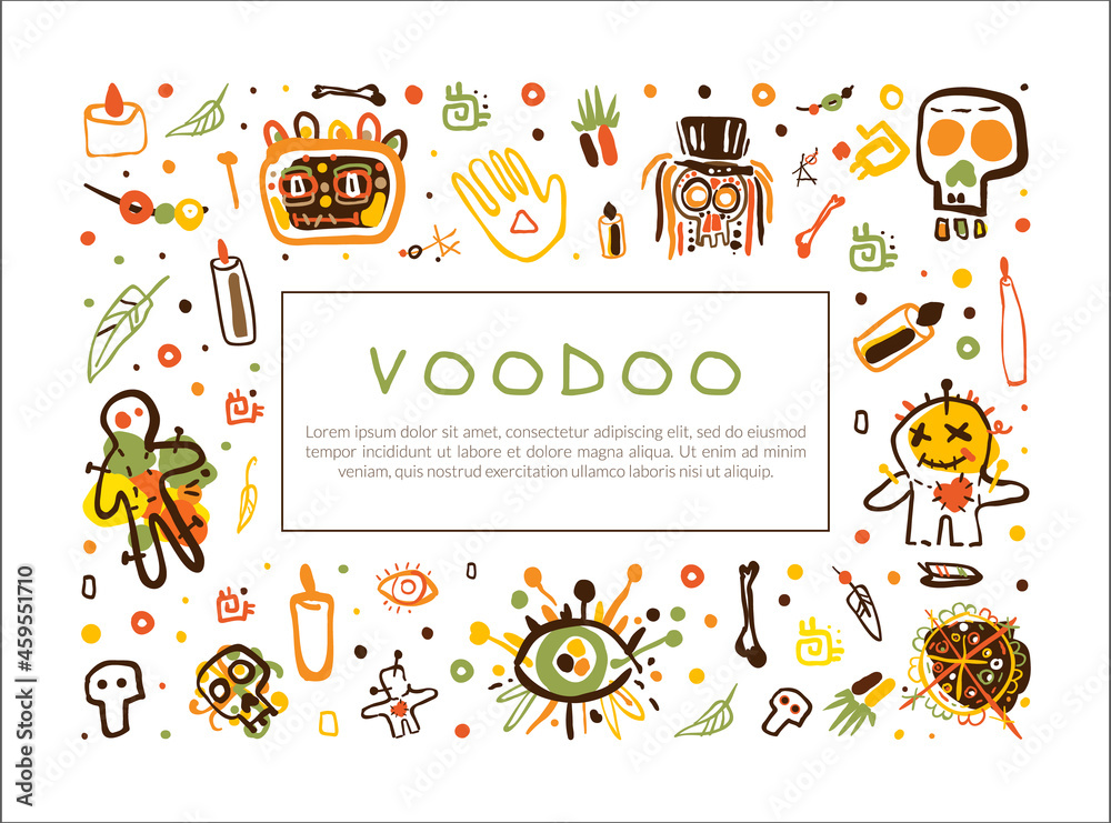 Voodoo Hand Drawn Design as African Religion and Magic Vector Template ...