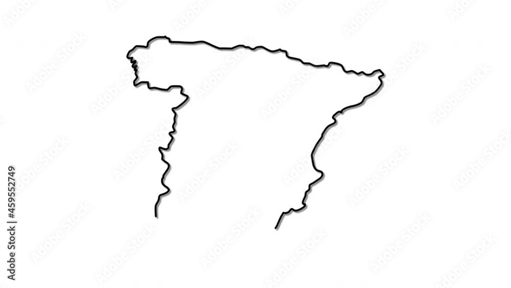 The Spain country territory map self drawing animation. Red and yellow ...