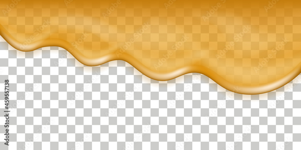 Maple syrup spill, honey melted drip. Isolated flowing liquid on ...